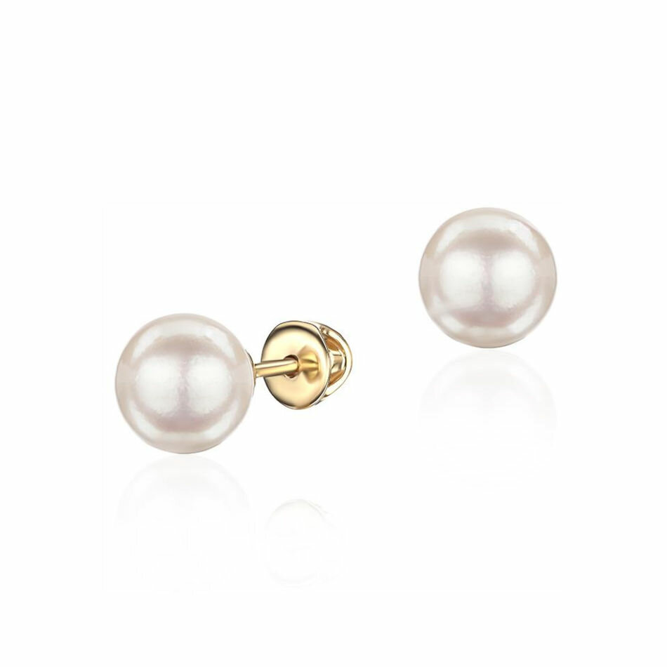 Серьги пусеты, желтое золото, 585 проба, жемчуг