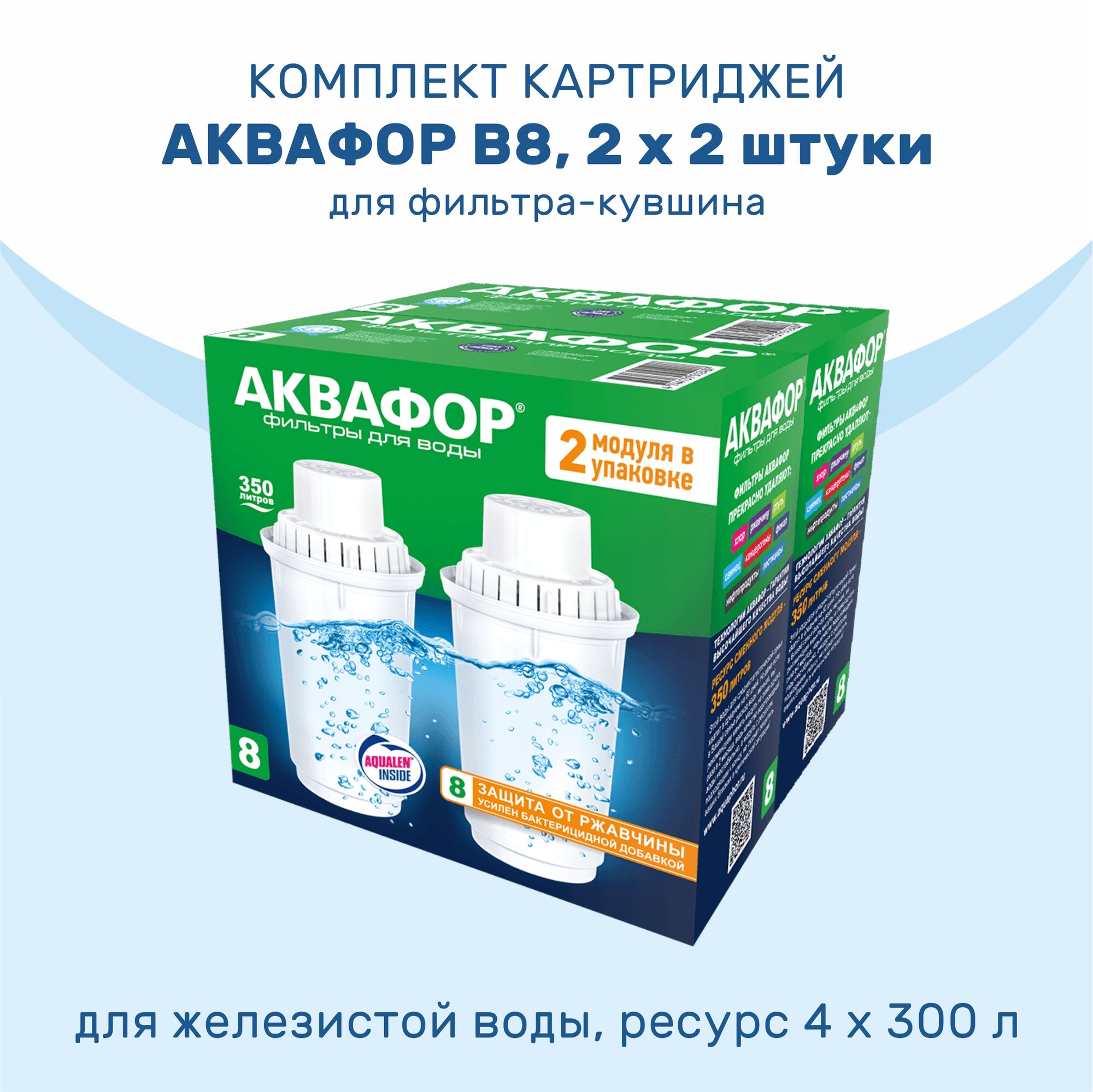 Комплект картриджей Аквафор В8, обезжелезивающий, 2 x 2 шт