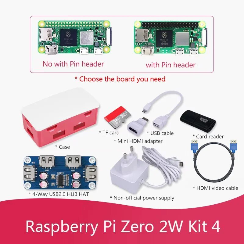 Raspberry Pi Zero 2W Kit 4 с корпусом и пинами
