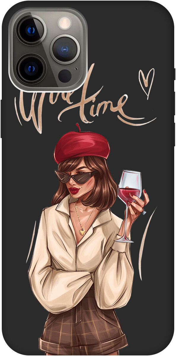 Силиконовый чехол на Apple iPhone 12 Pro Max / Эпл Айфон 12 Про Макс с рисунком "Wine Time" Soft Touch черный