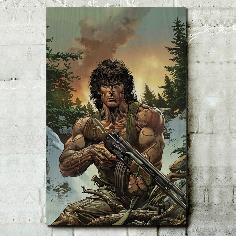 Картина интерьерная на дереве фильм Рэмбо (Джон Рэмбо, Сталлоне Сильвестр, пейзаж) - 15812 В