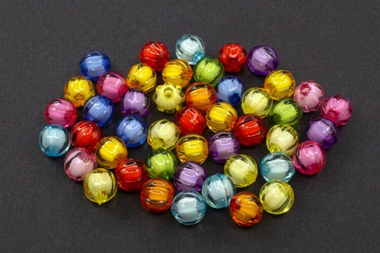 Бусины Круглые граненые акриловые 8мм, отверстие 2мм, ассорти цветов, 529-063, 10г (около 40шт)