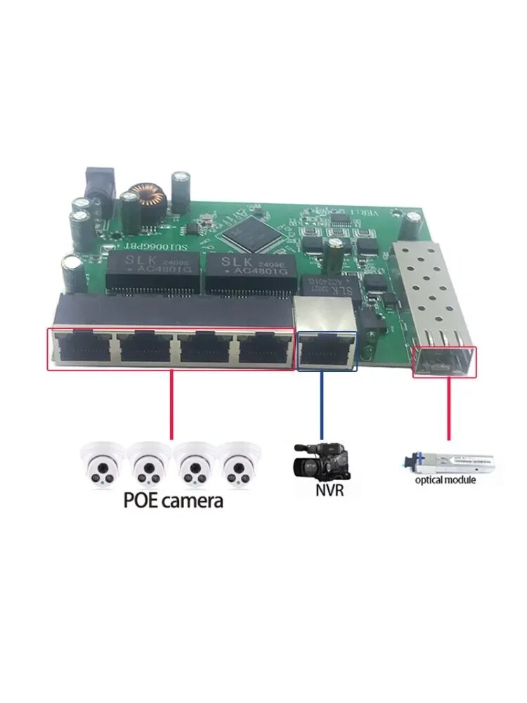 ANDDEAR Ethernet коммутатор 4 порта 48В PoE