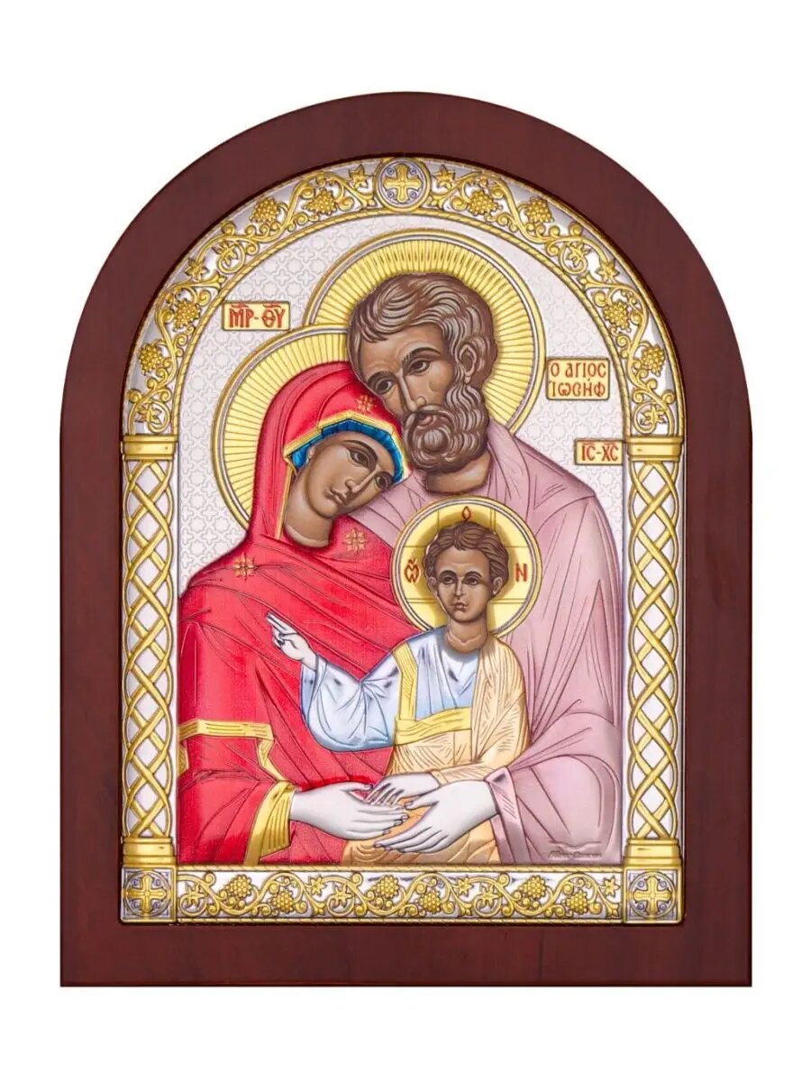 Икона серебряная, греческая Святое Семейство, 86х112 мм.