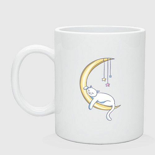 Спящий на луне кот Керамическая кружка