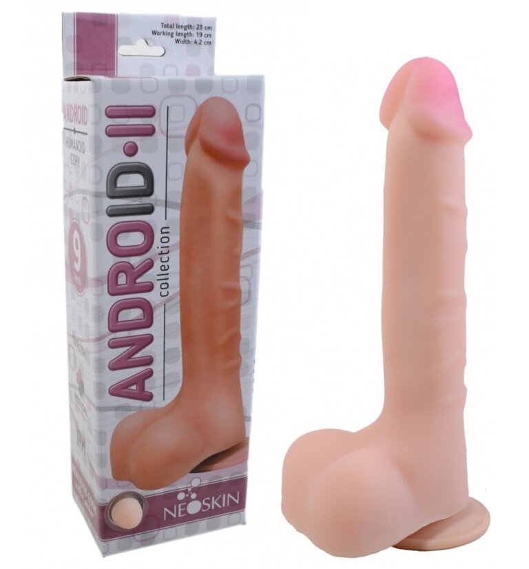 Фаллоимитатор неоскин на присоске ANDROID, 23см*4,2см, рельефная поверхность, со стимулирующим выступом.