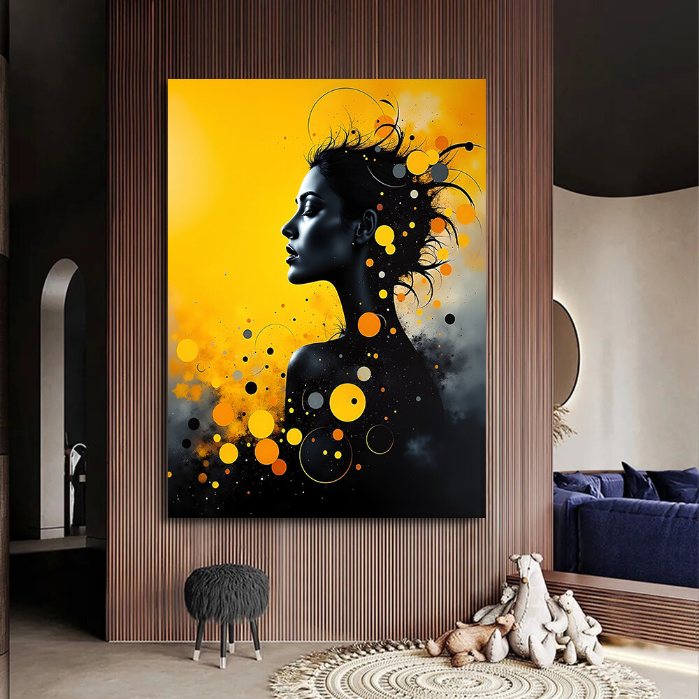 ПОП АРТ / силуэт девушки, яркая картина на стену / в гостинную, 40х60 см.