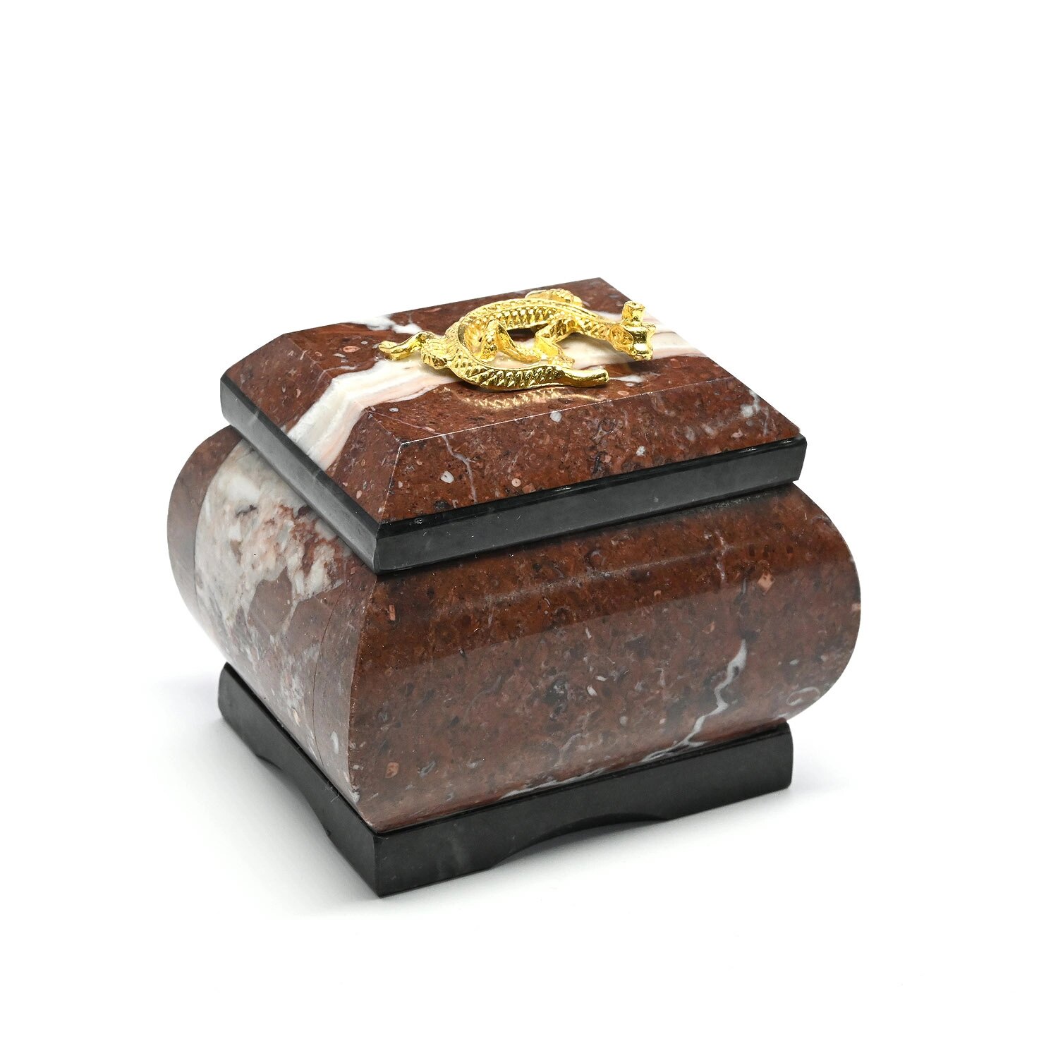 Шкатулка из креноида прямоугольная с ящеркой 70*55*60мм .