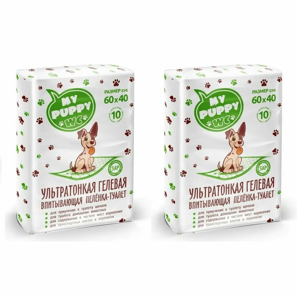 Пеленка-туалет для животных впитывающая ультратонкая гелевая 60*40*10шт (2 упаковки)