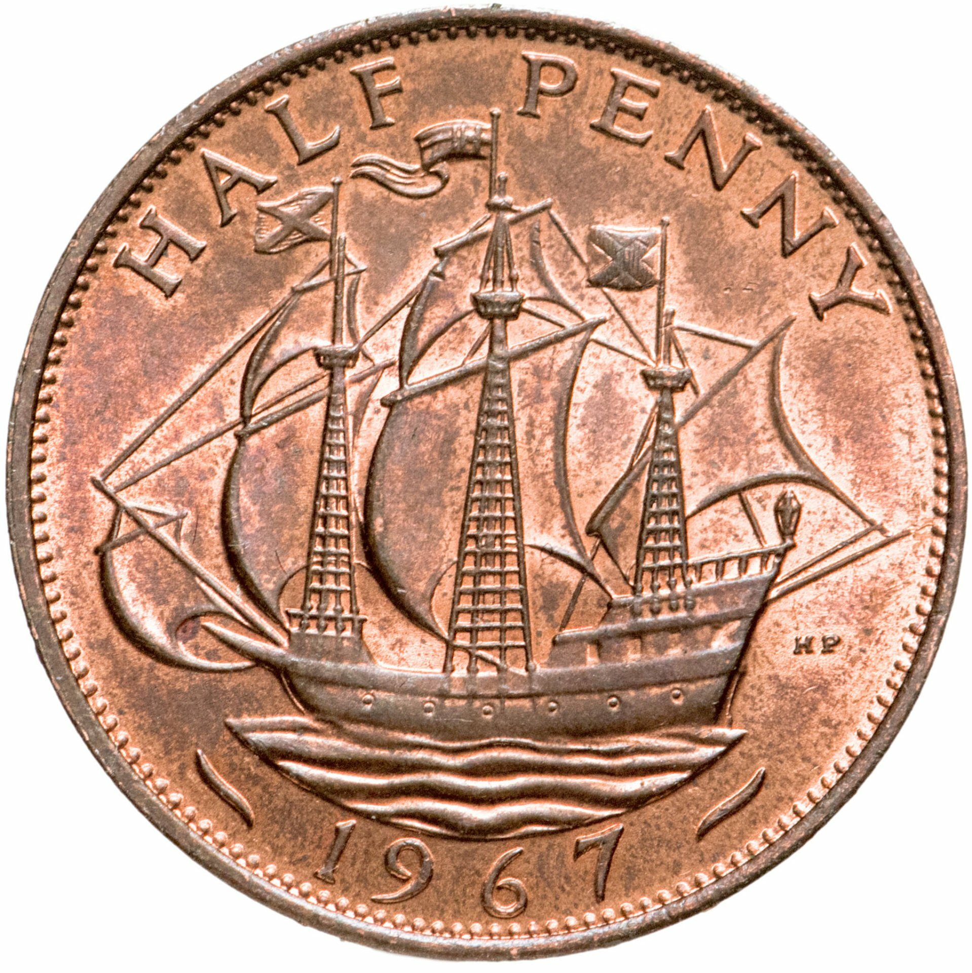 Великобритания 1/2 пенни penny 1967, Бронза, в сохранности AU-UNC