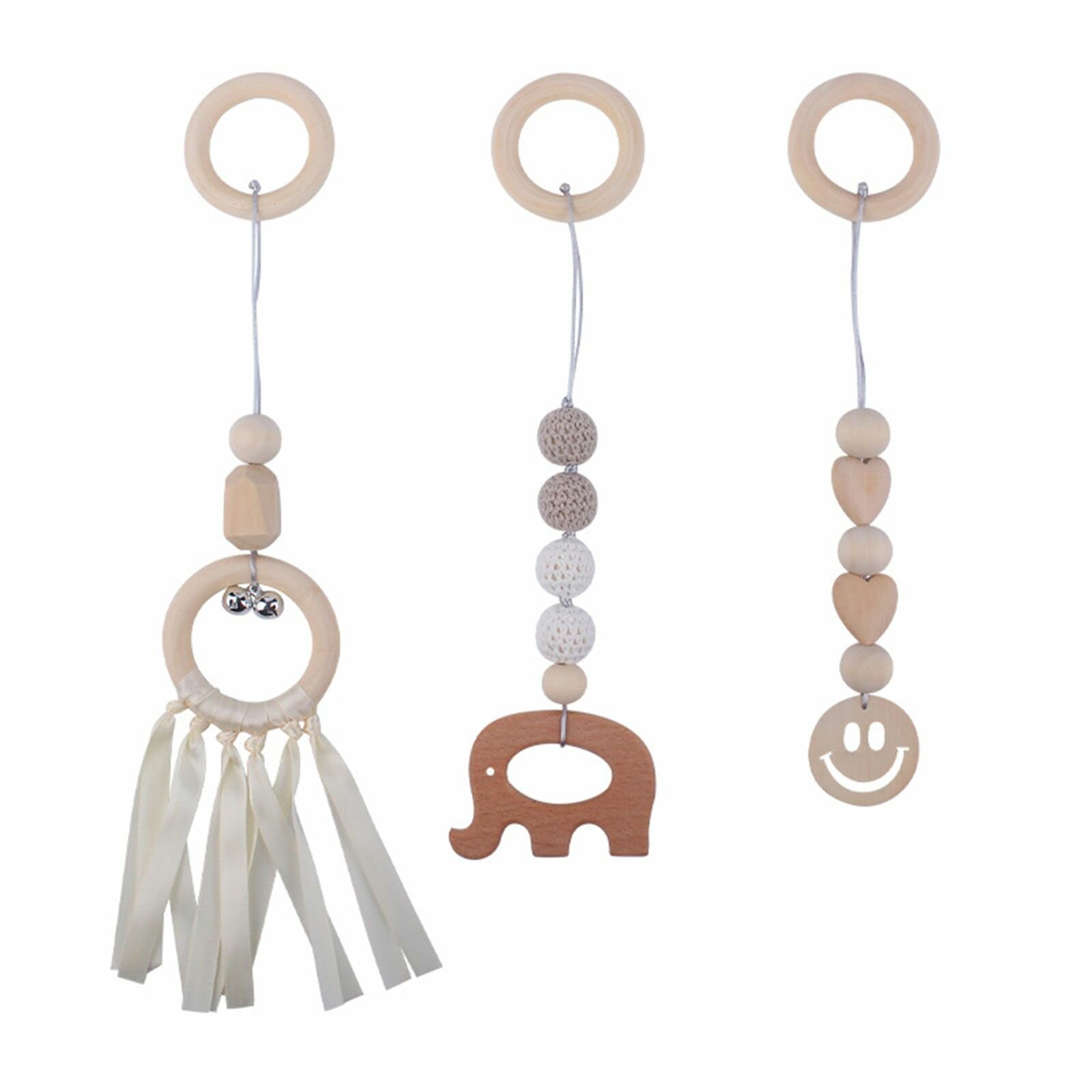 3 шт детские подвески в рамке для спортзала, кольцо из бука, вязаные бусины, прорезыватель, коляска Ratte