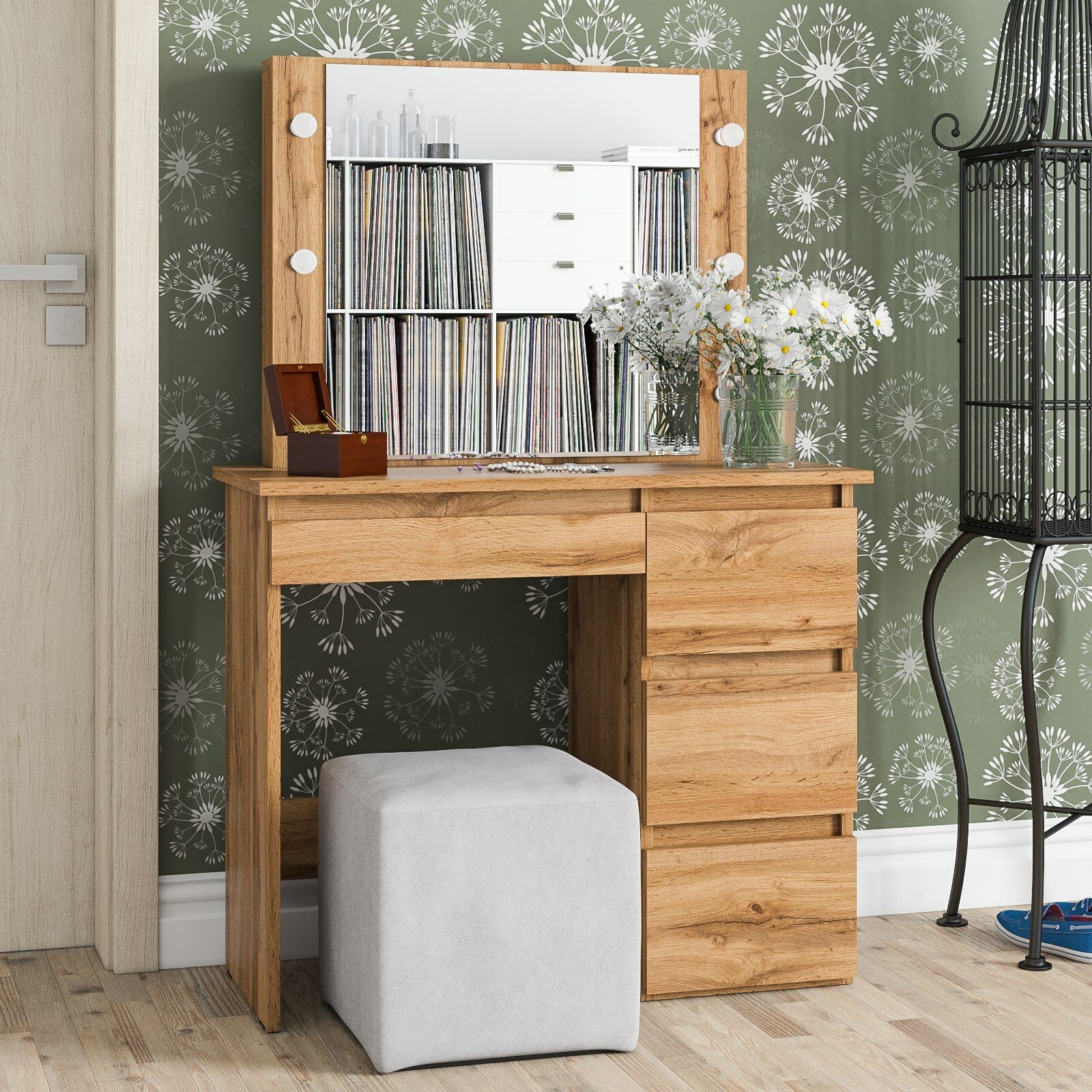 Стол косметический СВК Сура с подсветкой, цвет дуб вотан, ШхГхВ 90х40х136 см.