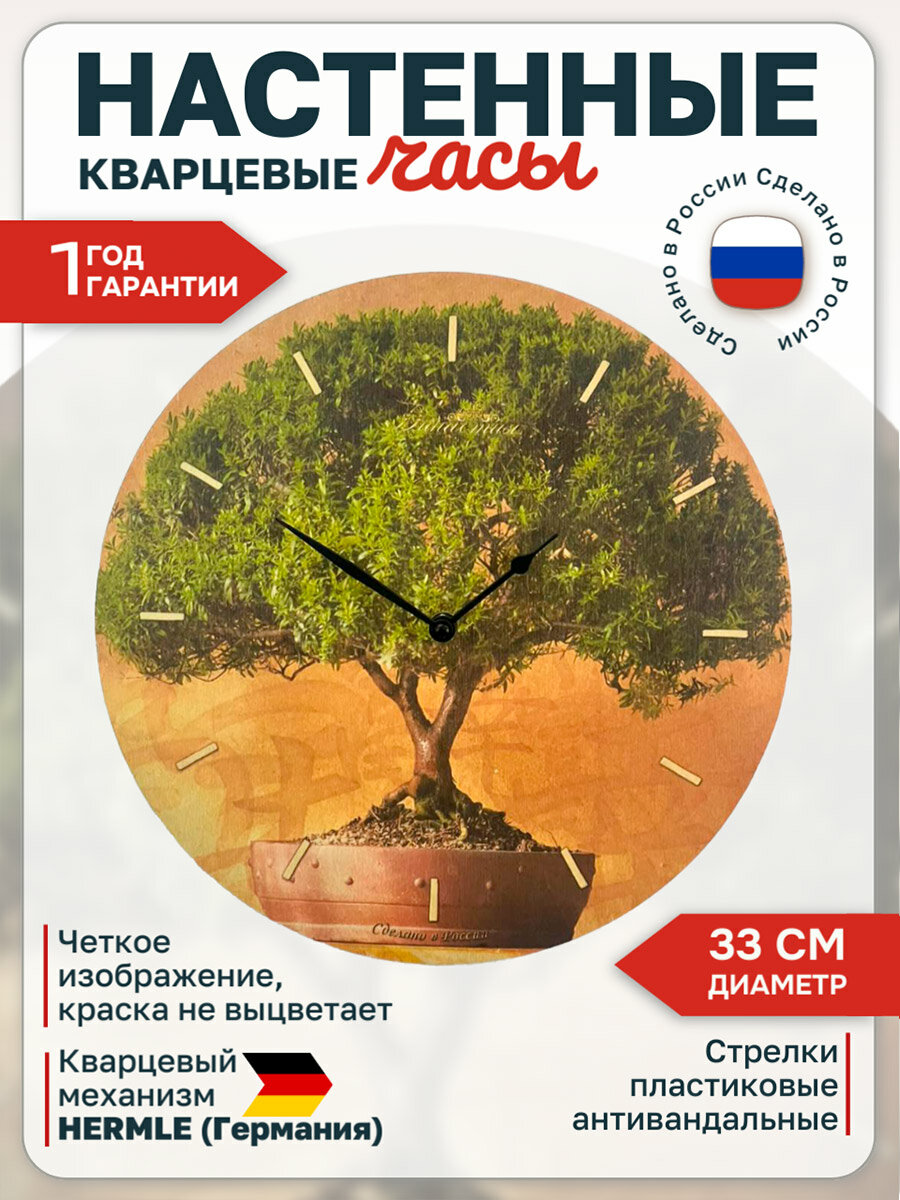 Часы настенные бесшумные Династия 02-072 Денежное дерево, механизм Германия