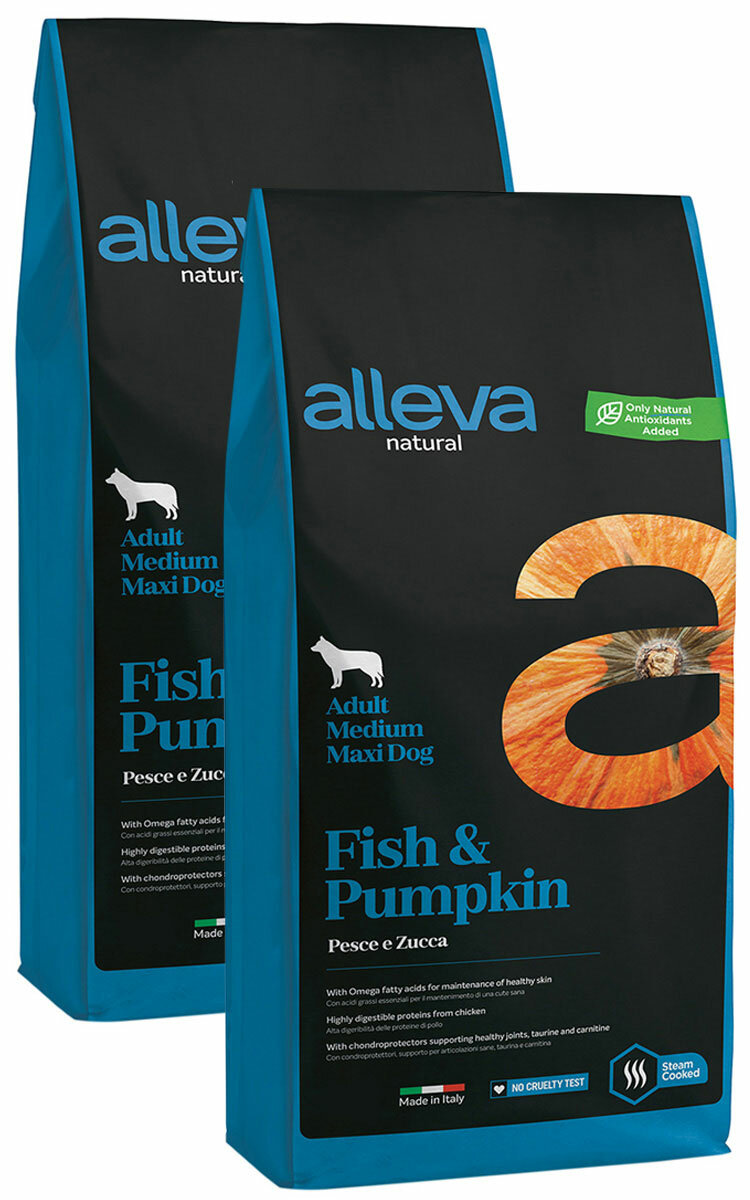 ALLEVA NATURAL ADULT DOG MEDIUM/MAXI FISH & PUMPKIN низкозерновой для взрослых собак средних и крупных пород с рыбой и тыквой (2 + 2 кг)