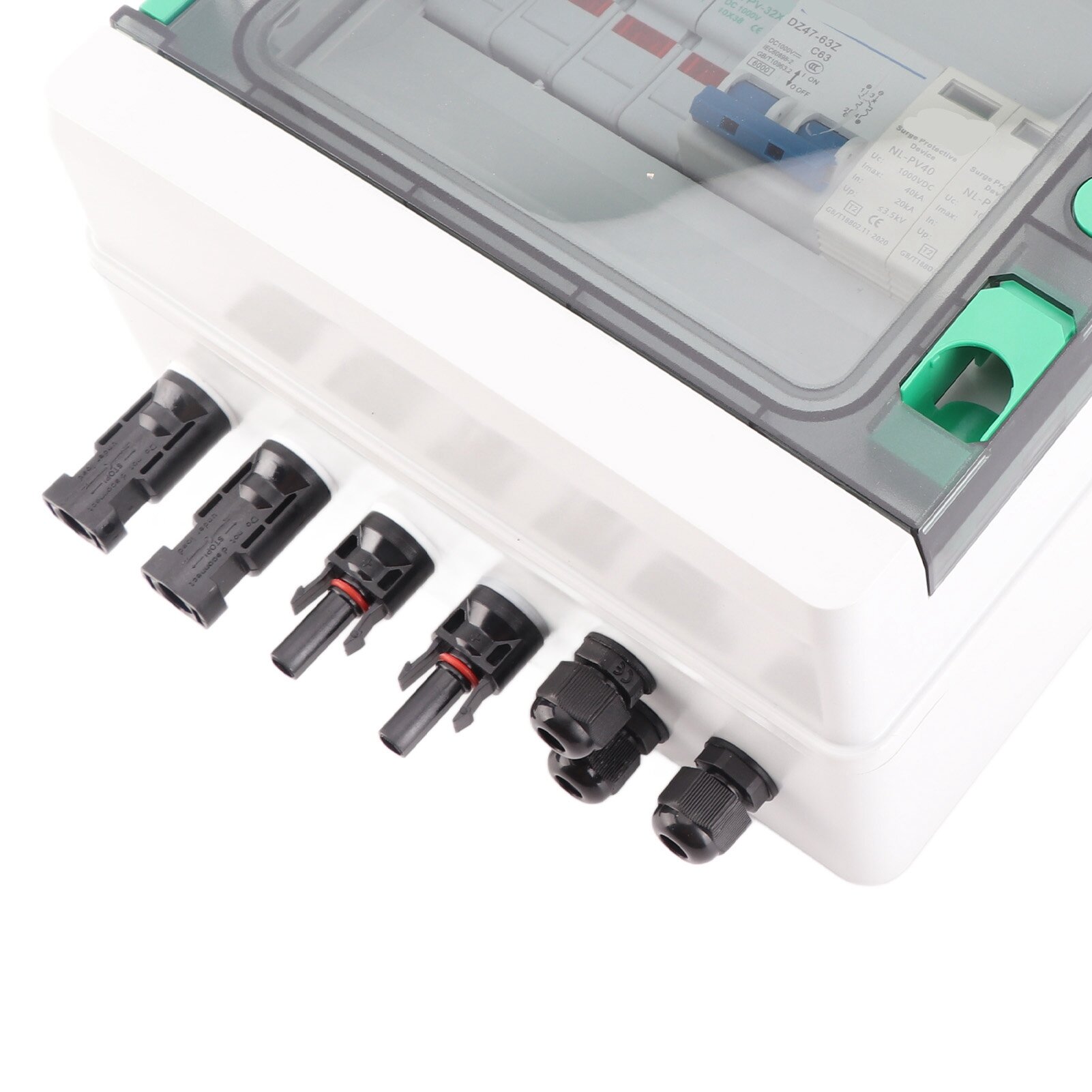 Солнечная фотоэлектрическая объединительная коробка 2 струнных пластиковых предохранителя 15А Автоматический выключатель молниезащиты 2 в 1 из DC1000V IP67 водонепроницаемый
