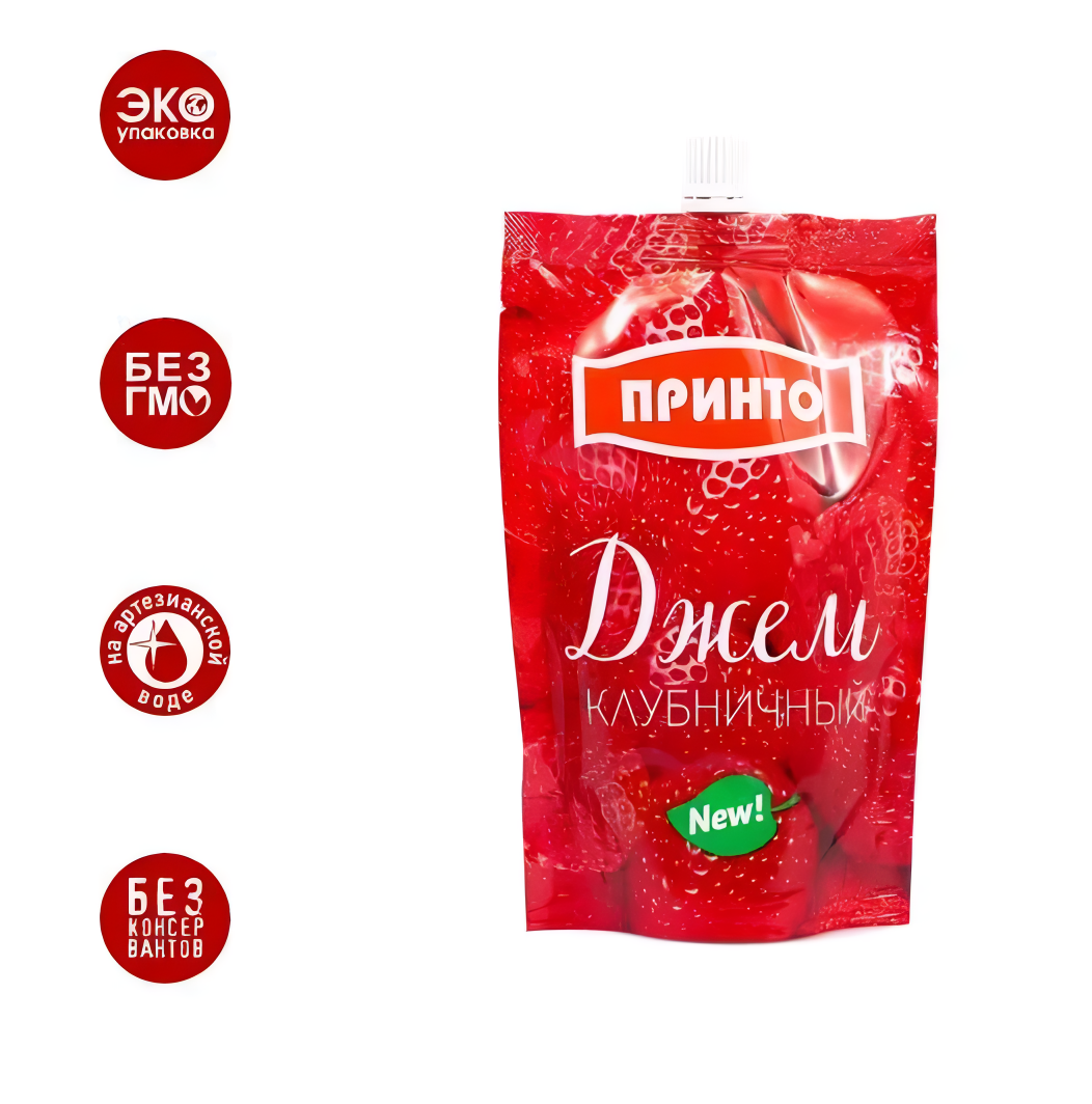 Джем Клубничный Принто, Дой Пак с дозатором, без искусственных красителей, 200г 2шт