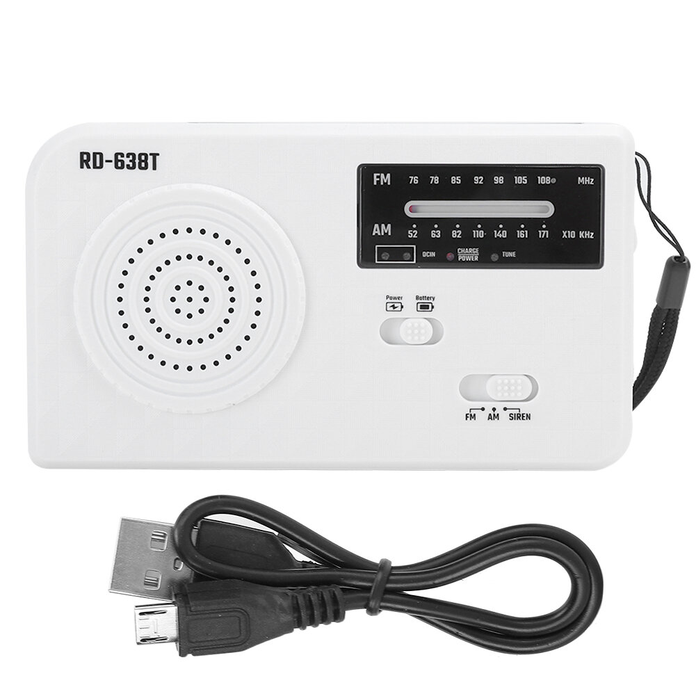 RD638 ABS аварийный радиоприемник с солнечной энергией, с ручным приводом, с поддержкой FM, AM, многофункциональная портативная белая модель