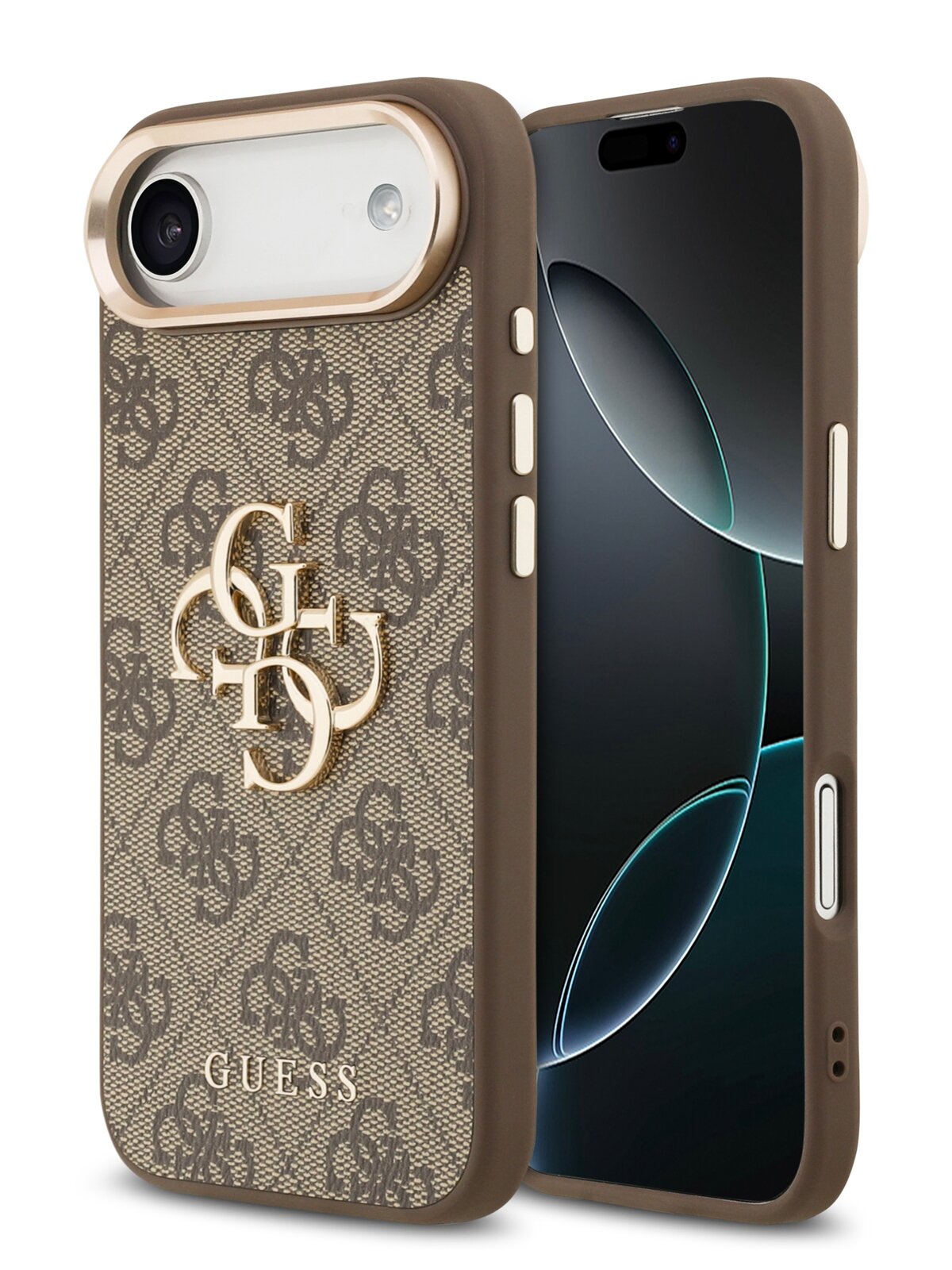 Guess чехол для iPhone Air, PU кожа 4G Big metal logo Gold camera, коричневый