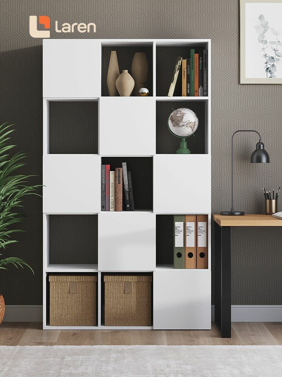 Стеллаж белый деревянный напольный для книг и игрушек, 174,6х105х33 см