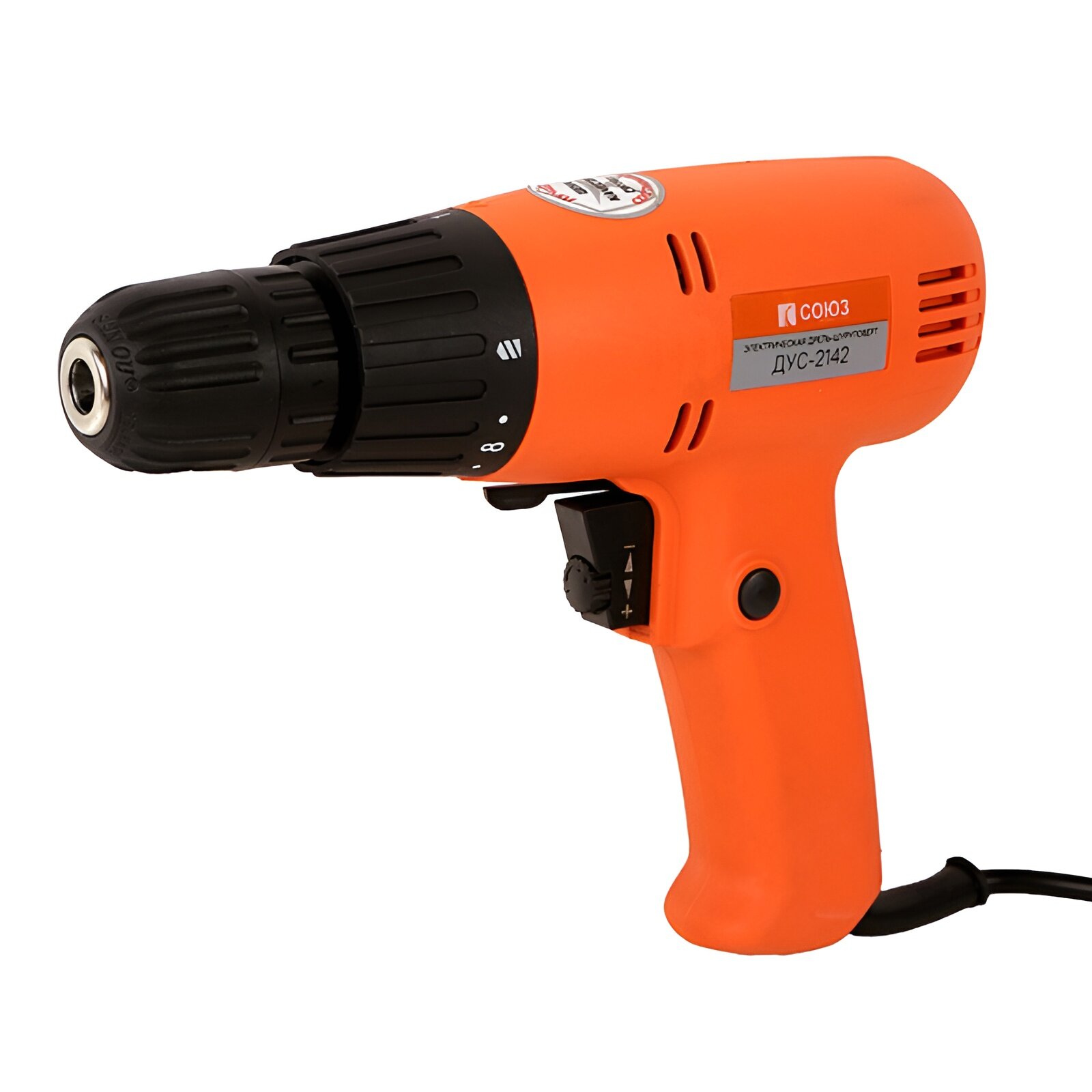 Дрель-шуруповерт сетевая СОЮЗ ДУС-2142, оранжевый, быстрозажимной