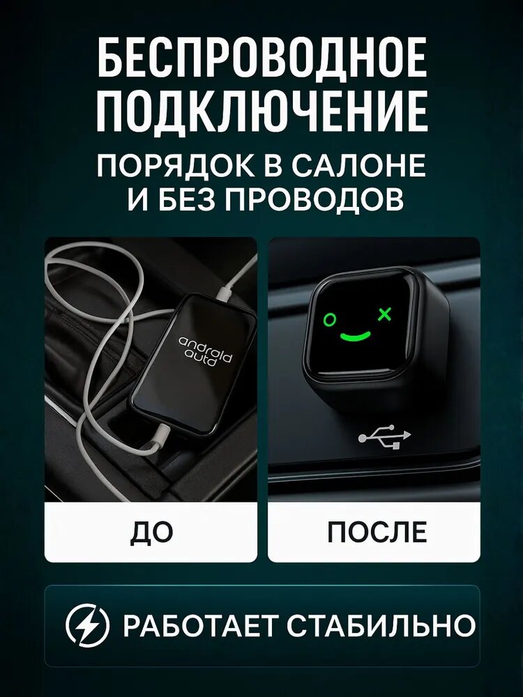 Беспроводной адаптер Mini Slim для CarPlay и Android Auto, Bluetooth 5.0, Wi-Fi 5 ГГц, Черный матовый — фото 1