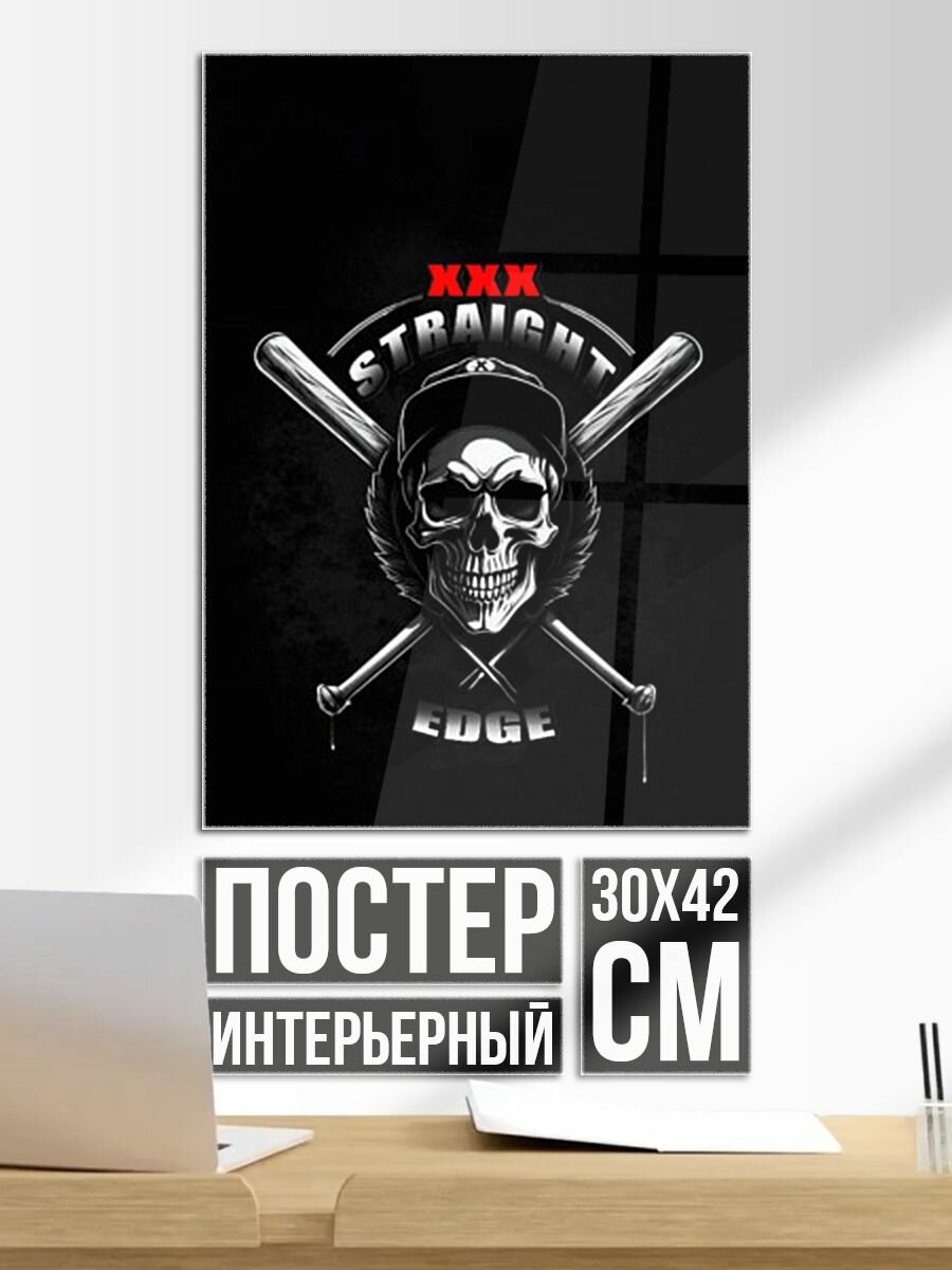 Постер на стену Straight edge череп с битами