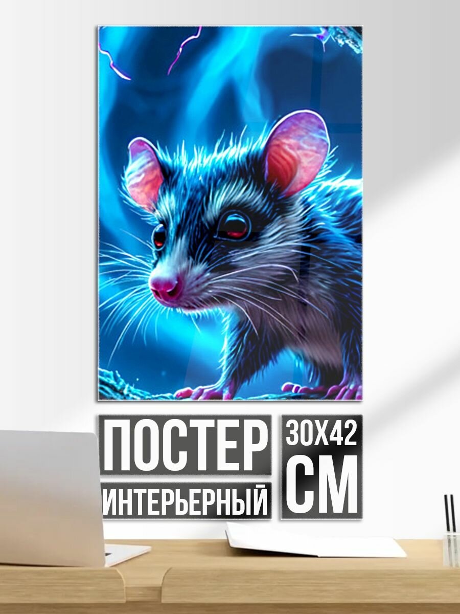 Постер на стену Опоссум в синей туманности