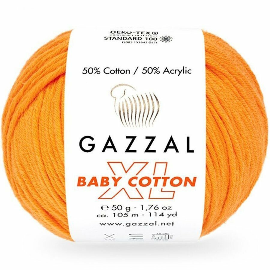 Пряжа Gazzal BABY COTTON XL 3416 св. оранжевый (5 мотков)