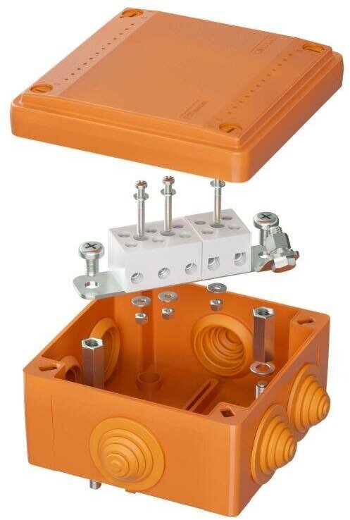 Коробка ответвительная FS 100х100х50мм IP55 5п 450В 20А 10кв. мм с кабельными вводами и клеммниками пластик. DKC FSB11510