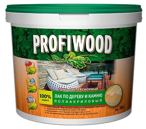 Лак акриловый по дереву и камню Profiwood бесцветный 2,2 кг глянцевый