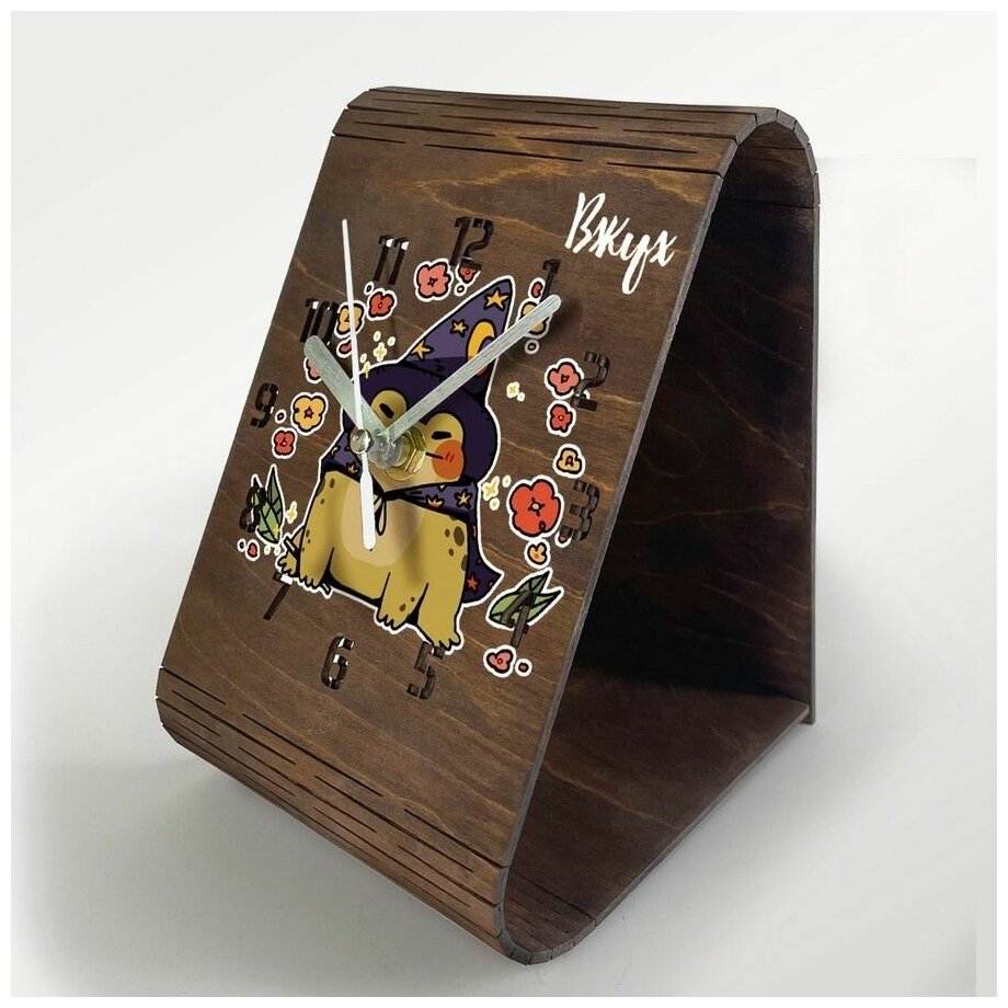 Настольные часы из дерева, цвет венге, яркий рисунок Вжух (Милота, Жабы ) - 512