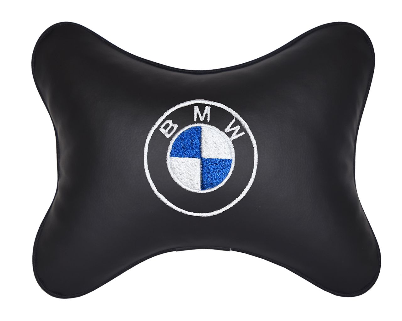 Подушка на подголовник автомобильная черная экокожа BMW