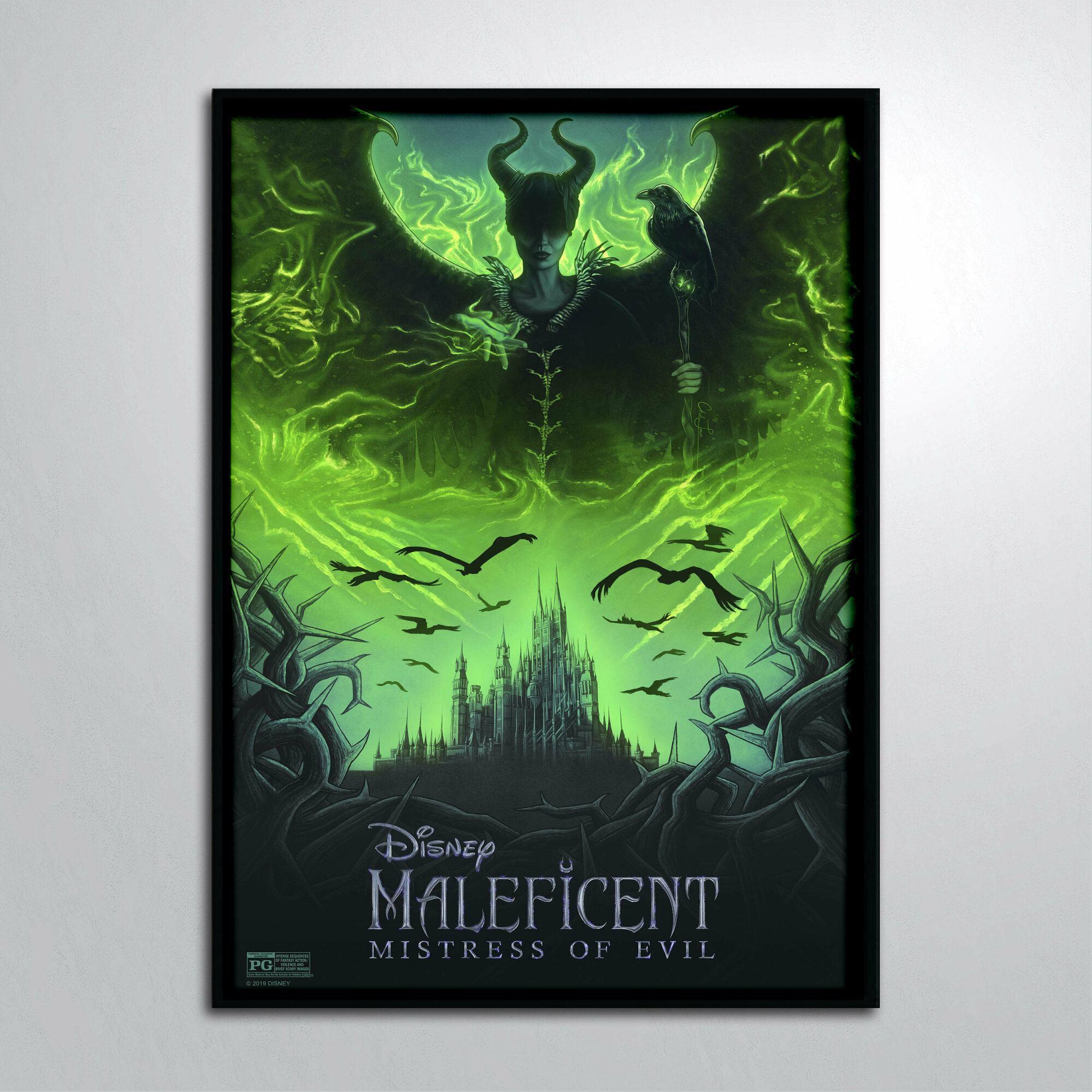 Постер без рамы/Малефисента Владычица тьмы Анджелина Джоли Арт Зеленый Maleficent Mistress of Evil