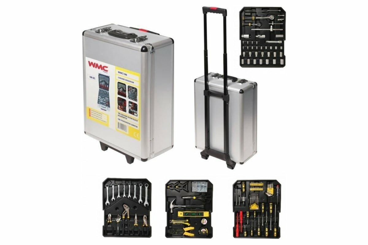 WMC TOOLS Набор инструмента 1/4"&1/2", 6-гр. "Дорожный кейс" 186 предметов WMC-WMC186(47008)