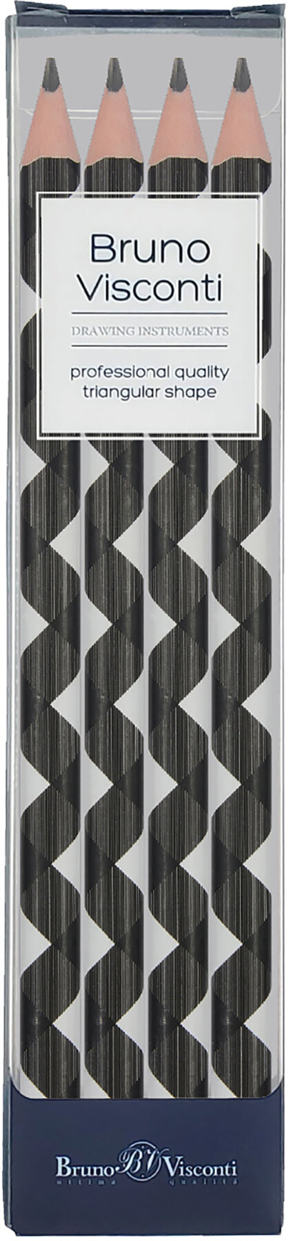 Набор чернографитовых карандашей HappyGraphix Jumbo. Монохром. Зигзаг, 4B, 4 штуки