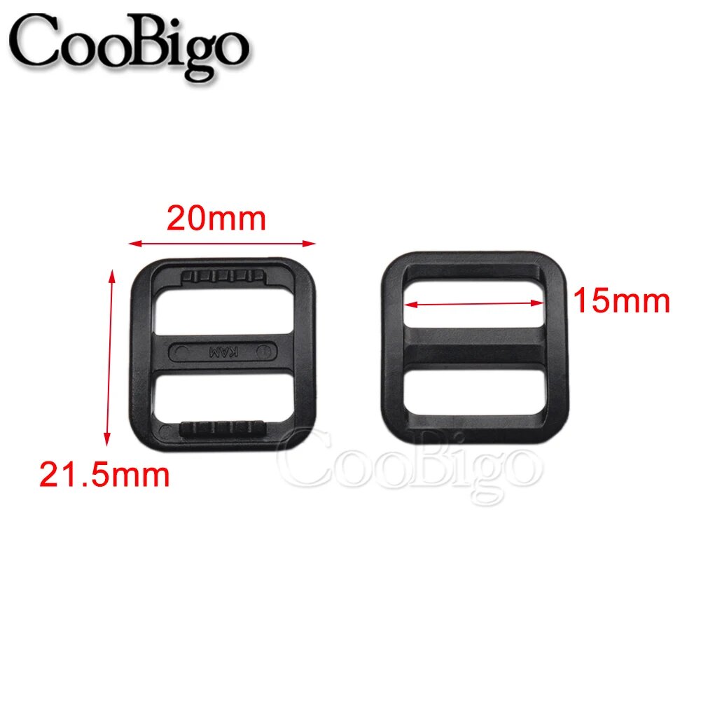 Пряжки пластиковые регулируемые CooBigo, 15 мм, черные, 50 шт.
