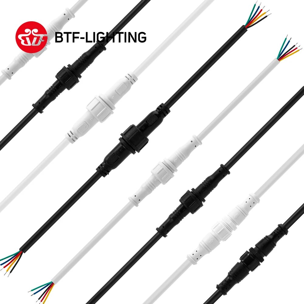 5 пар водонепроницаемых разъемов LED 20 см черный белый 5 Pairs Black Color, 3pin 22AWG 0.3mm2