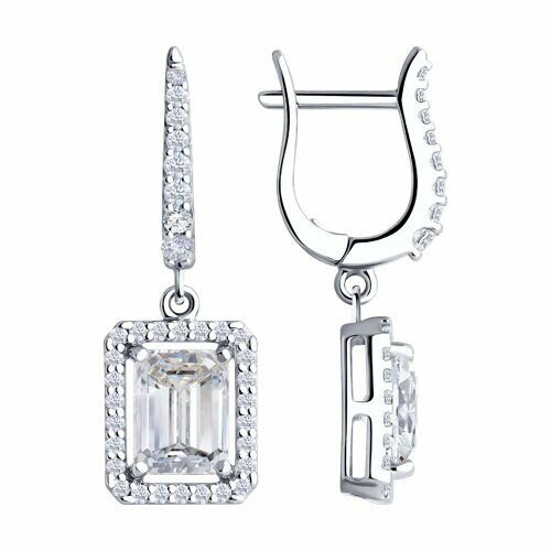 Серьги с подвесками, серебро, 925 проба, родирование, фианит