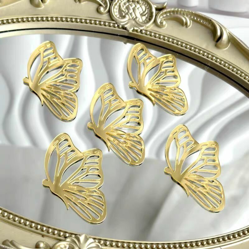 Набор украшений для десертов Бабочки/ для торта, бенто, капкейков, трайфлов, пирожных, золотой зеркальный акрил