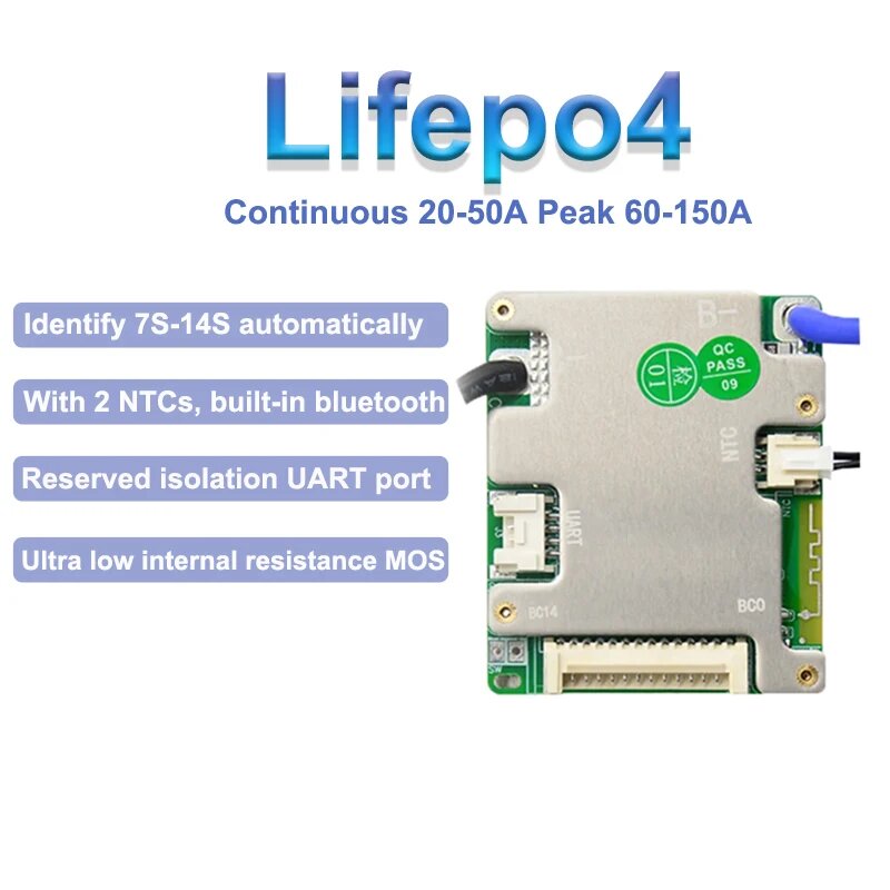 JBD Smart BMS 20A-50A для электровелосипеда 14S 50A Uart BT, Lifepo4 Built-in BT