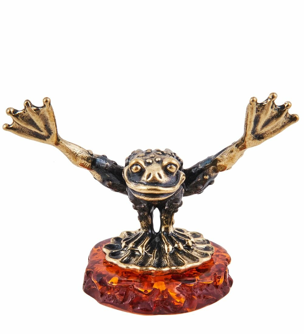 Фигурка 'Лягушка Гимнастка' (латунь, янтарь)