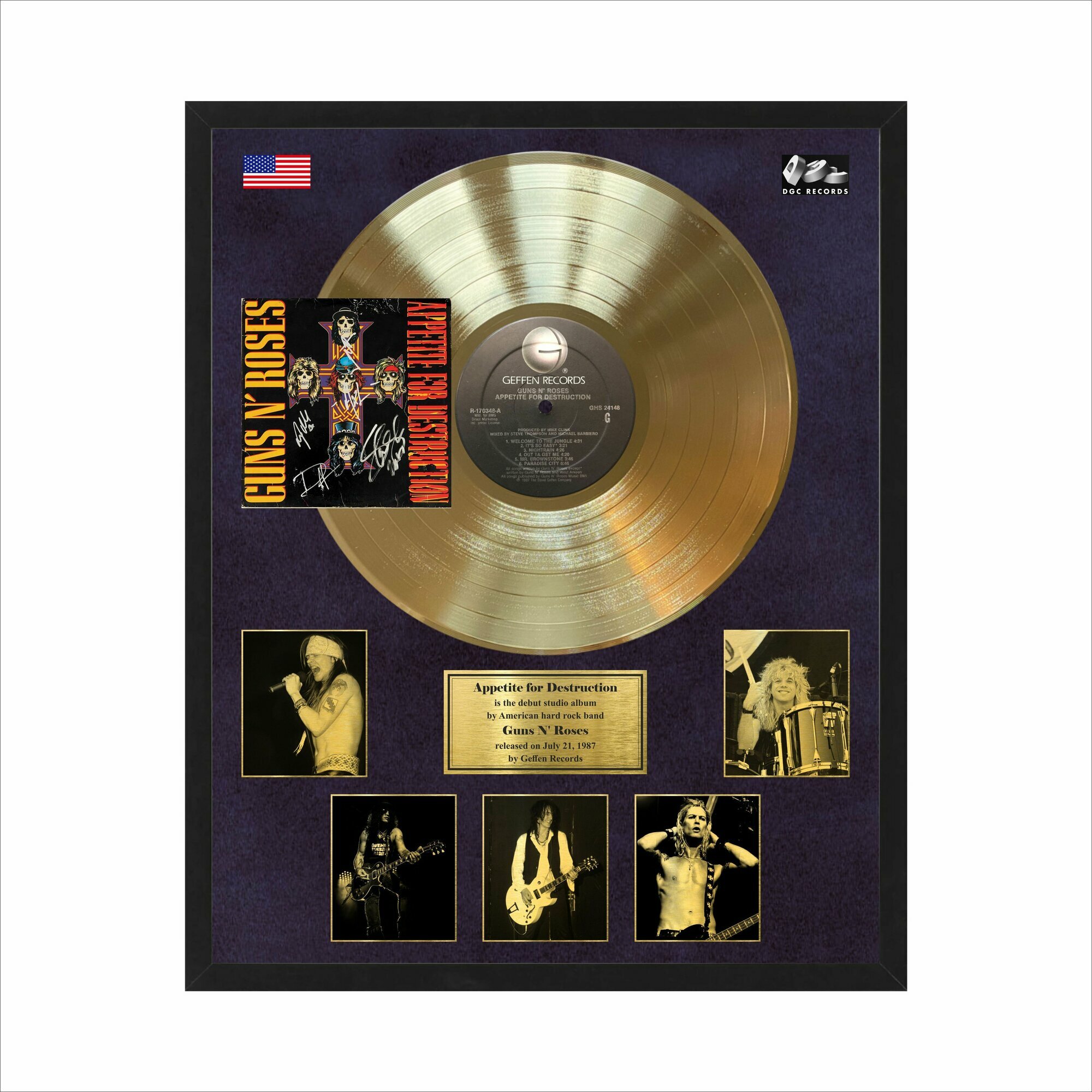 Guns n' roses appetit for destruction золотая виниловая пластинка с автографами в рамке