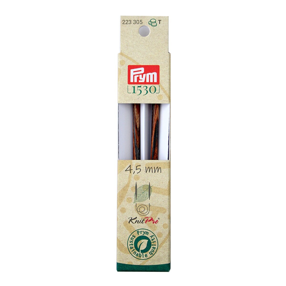 Спицы PRYM "Natural" съемные, длинные, береза, диаметр 4,5 мм, 11,6 см, 2 шт (223305)