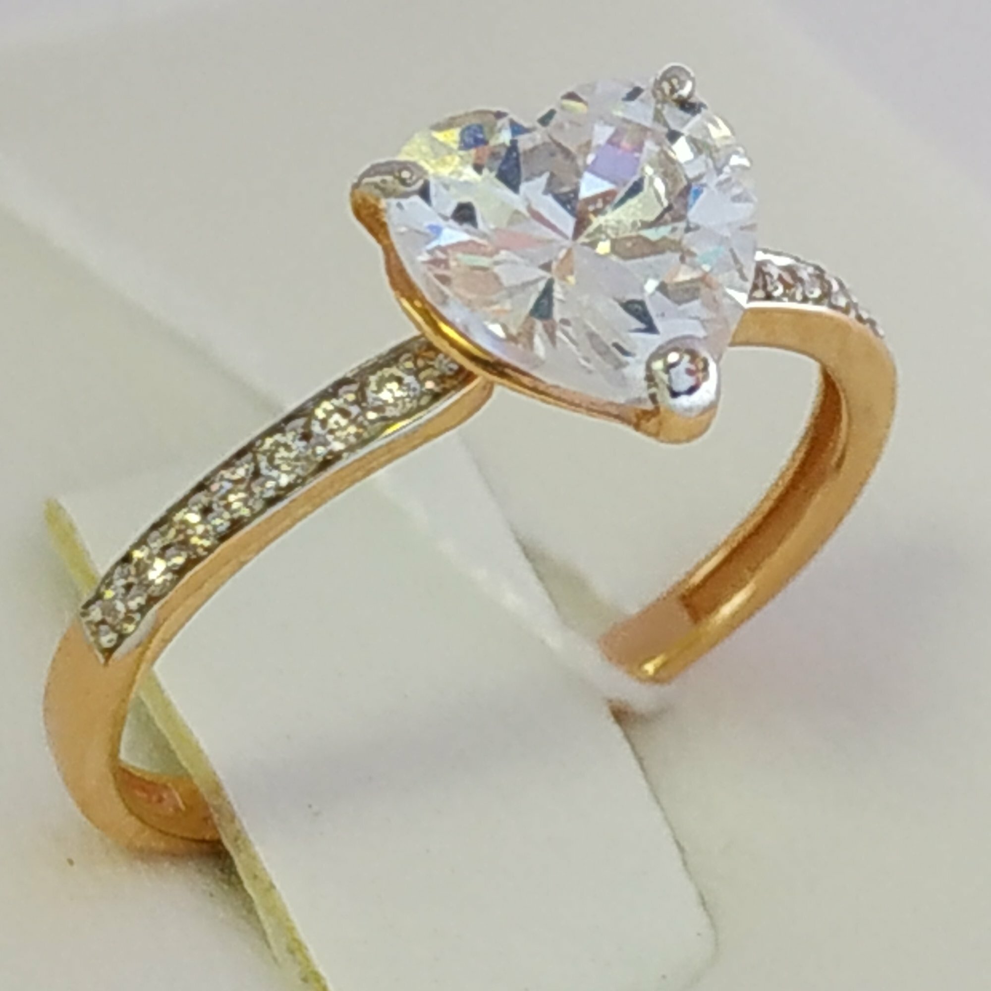 Кольцо дорожка, тонкое, красное золото, 585 проба, фианит