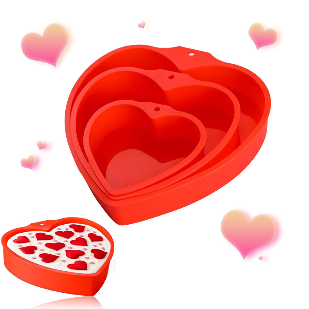 3шт Формы Для Торта В Форме Сердца Многоразовые Антипригарные Силиконовые Формы с Отверстиями