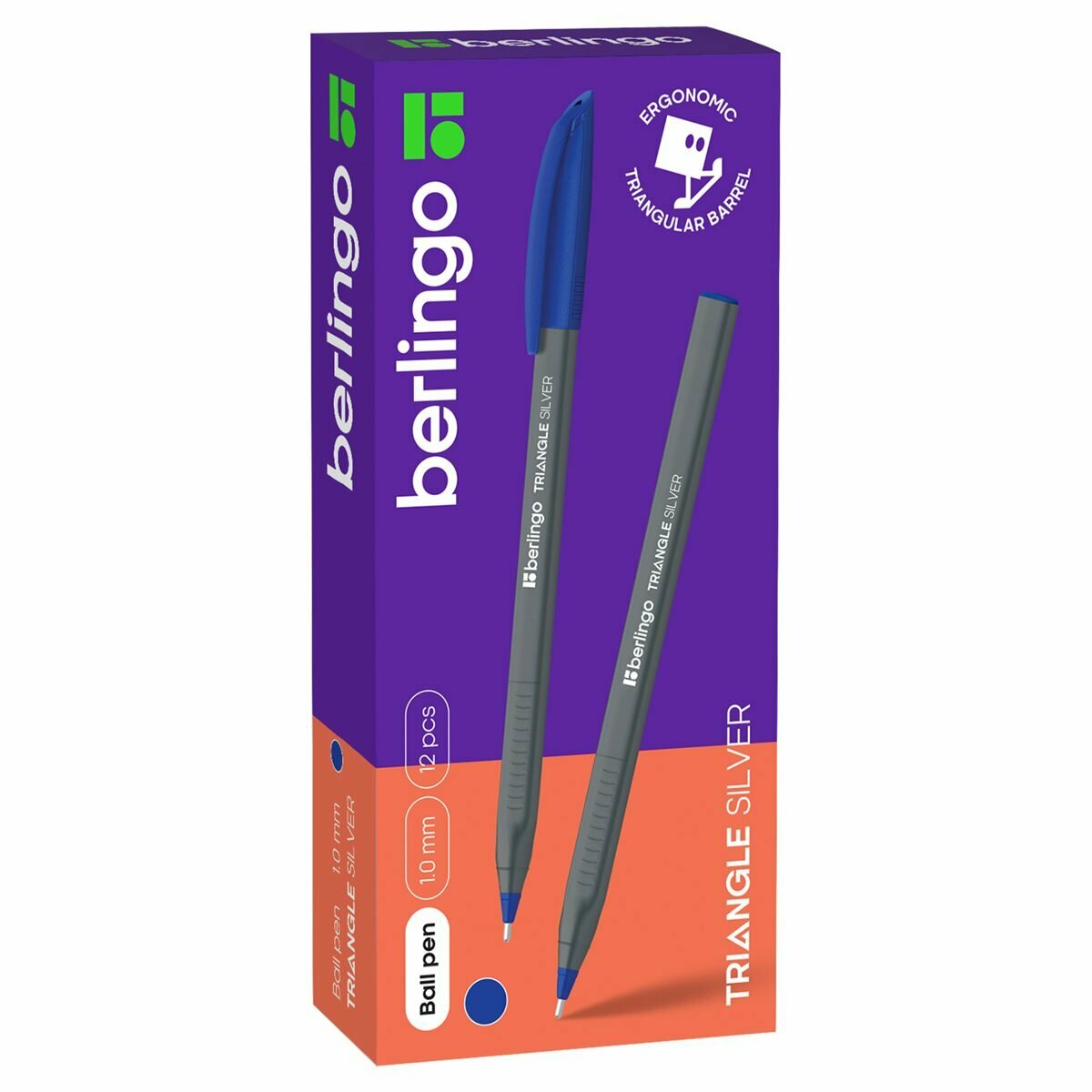 Ручка шариковая Berlingo Triangle Silver (0.5мм, синяя, трехгранная) (CBp_10792), 12шт.