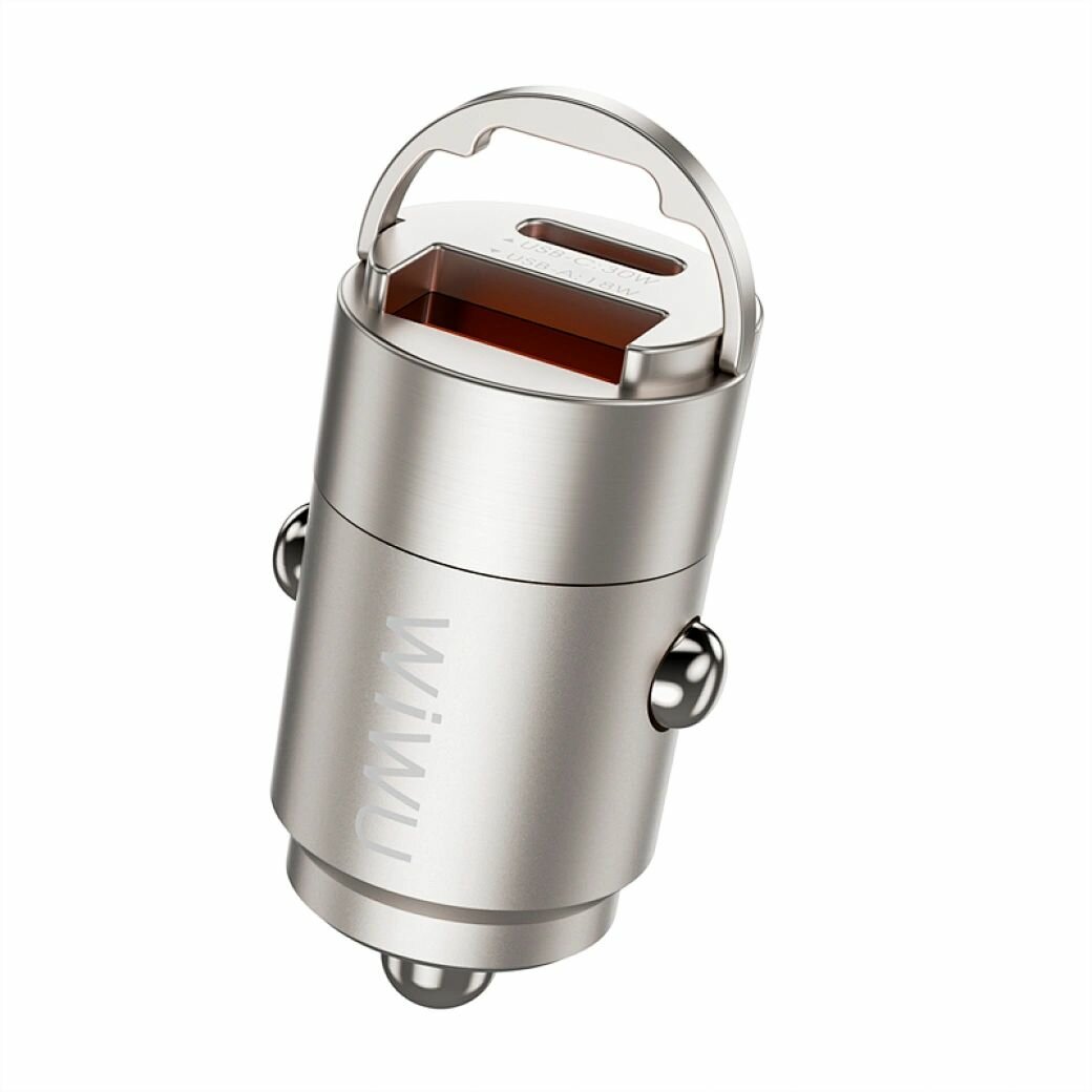 Автомобильное зарядное устройство в прикуриватель Nano Series 30W Fast Car Charger Wi-QC028 USC-A+USB-C серебристый