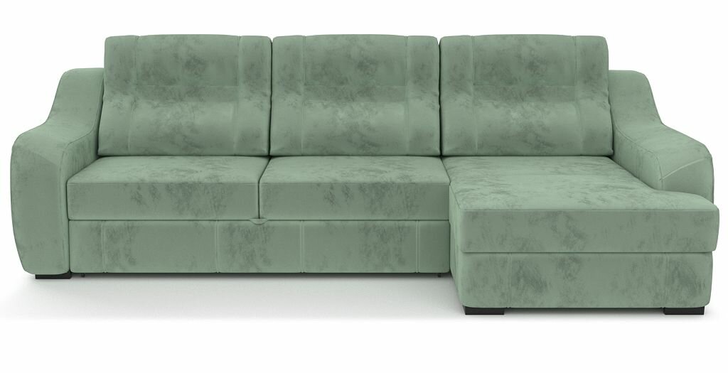Угловой диван-кровать, раскладной, высоковыкатной, PUSHE Ройс, правый угол, зеленый Nebby 915