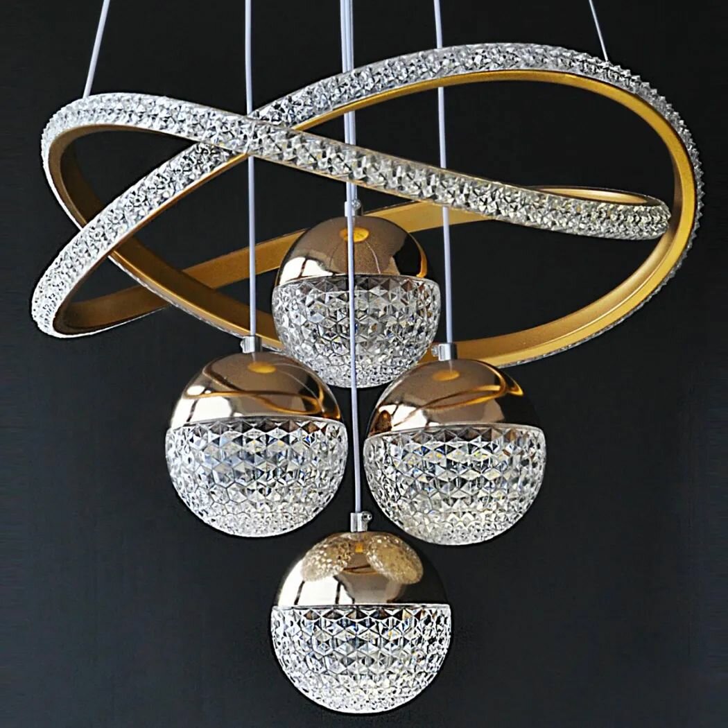 Люстра потолочная светодиодная подвесная золото led с пультом для спальни кухни зала гостиной