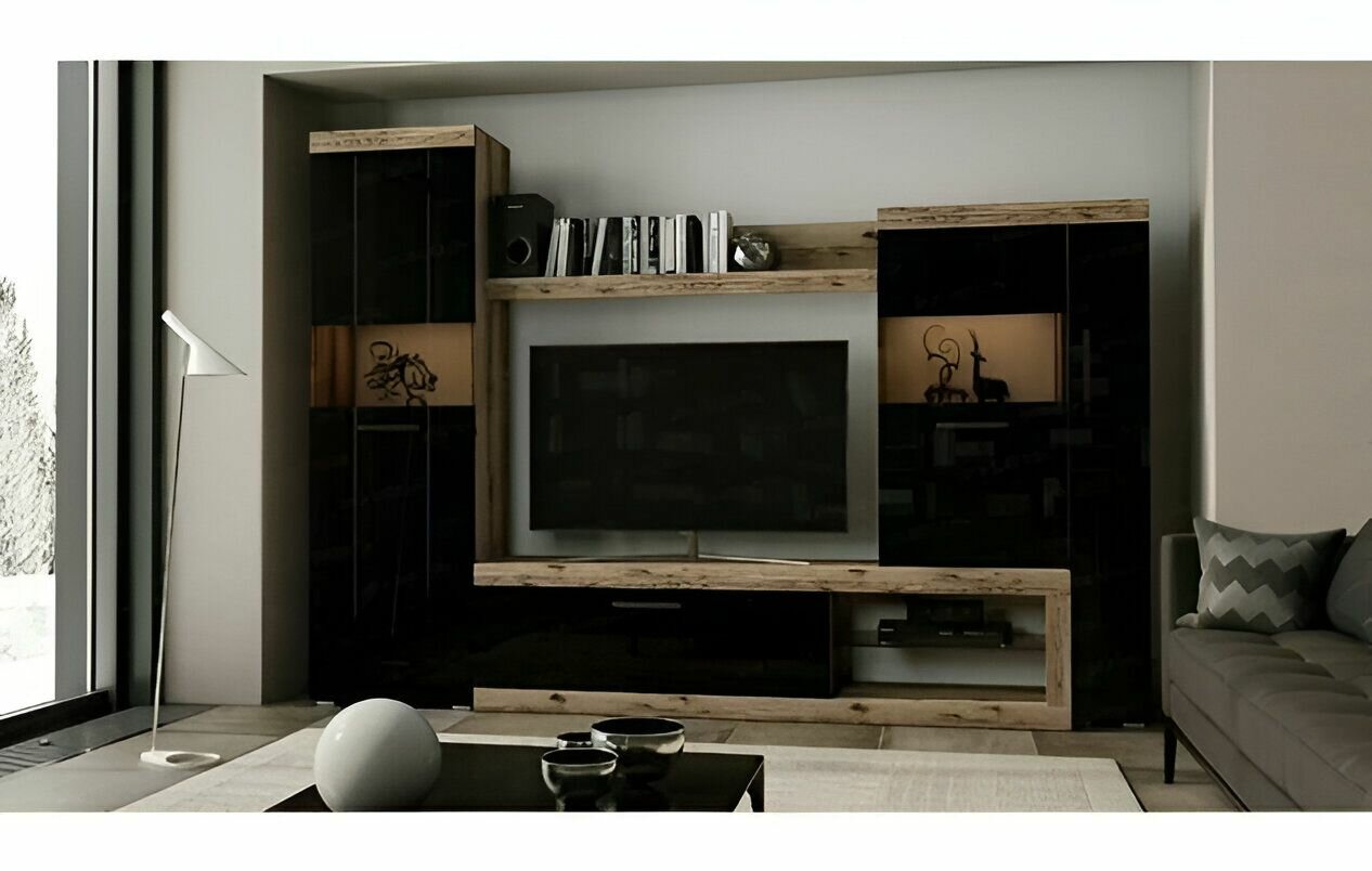 Комплект мебели для гостиной Бастон Дуб Делано / Черный глянец